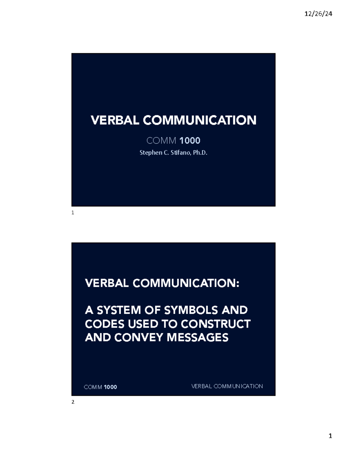 COMM 1000: Verbal Communication Principles & Techniques Lecture Notes ...