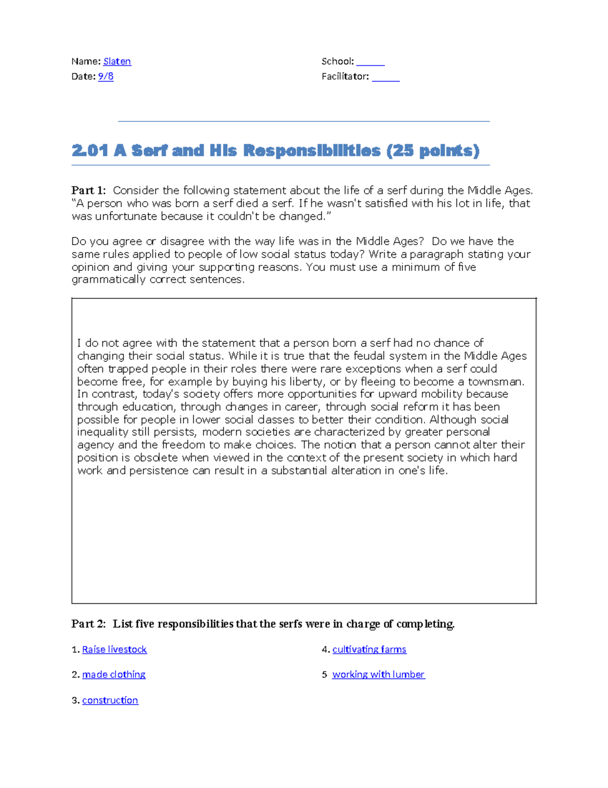 02-01 Essay: A Serf's Life and Responsibilities in the Middle Ages ...
