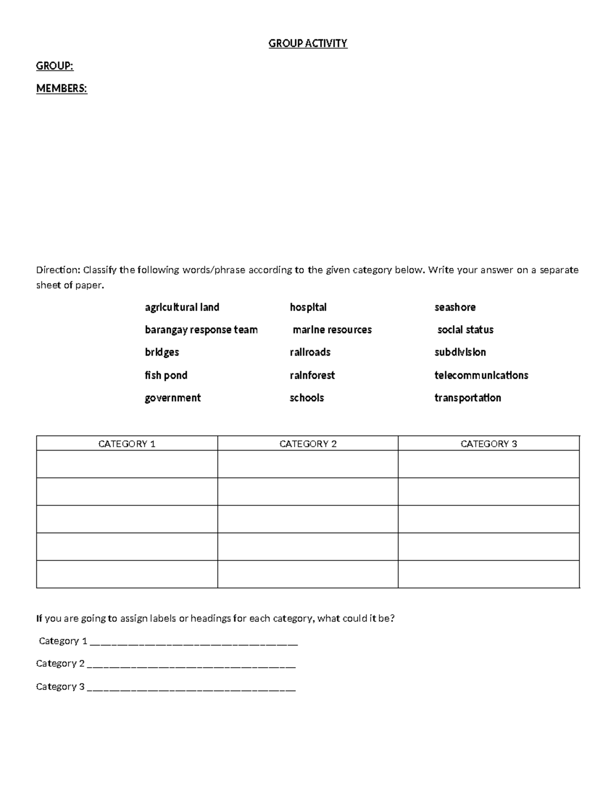 Group Activity Vulnerability - GROUP ACTIVITY GROUP: MEMBERS: Direction ...