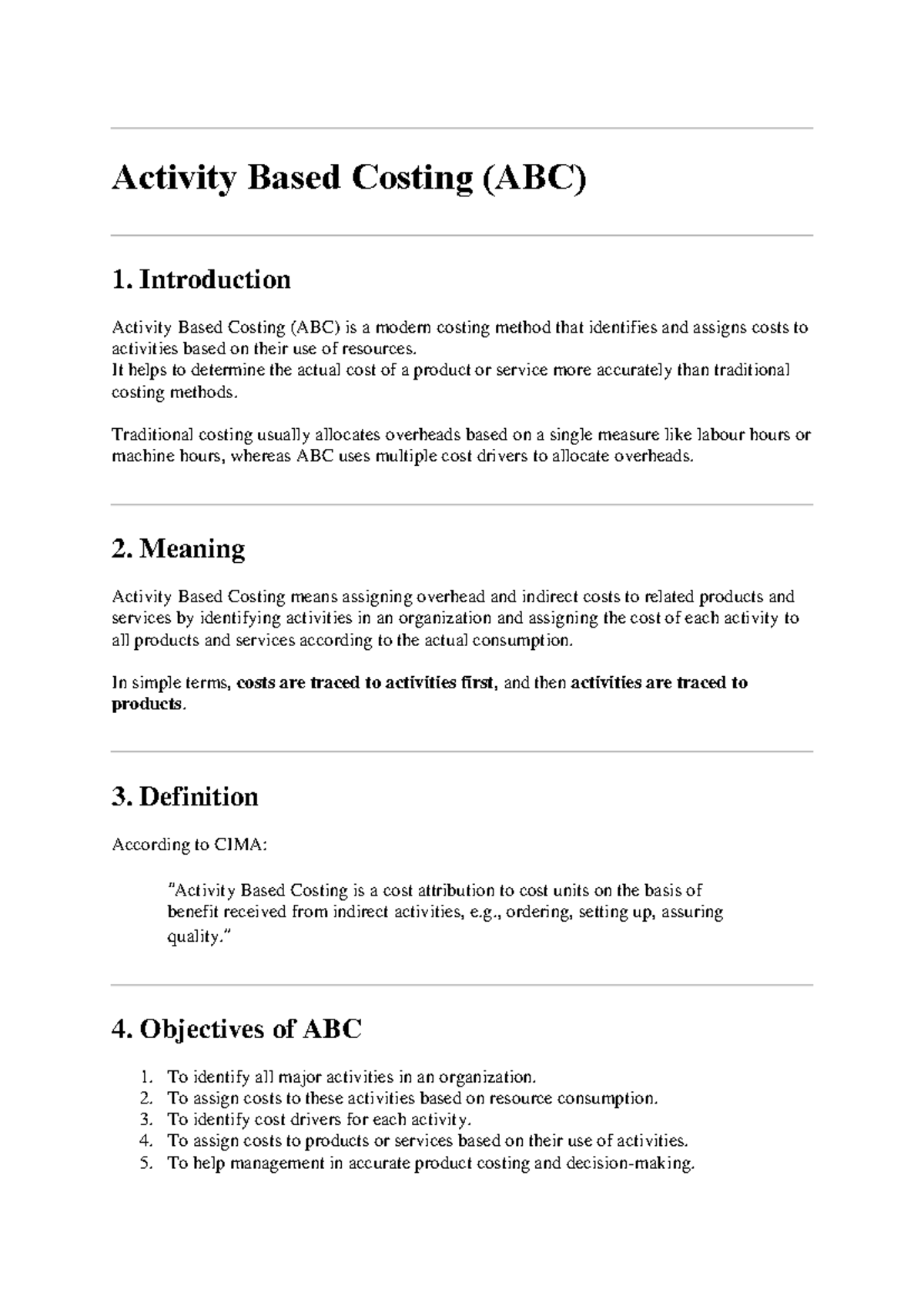 ABC - Activity Based Costing Overview and Applications - Studocu