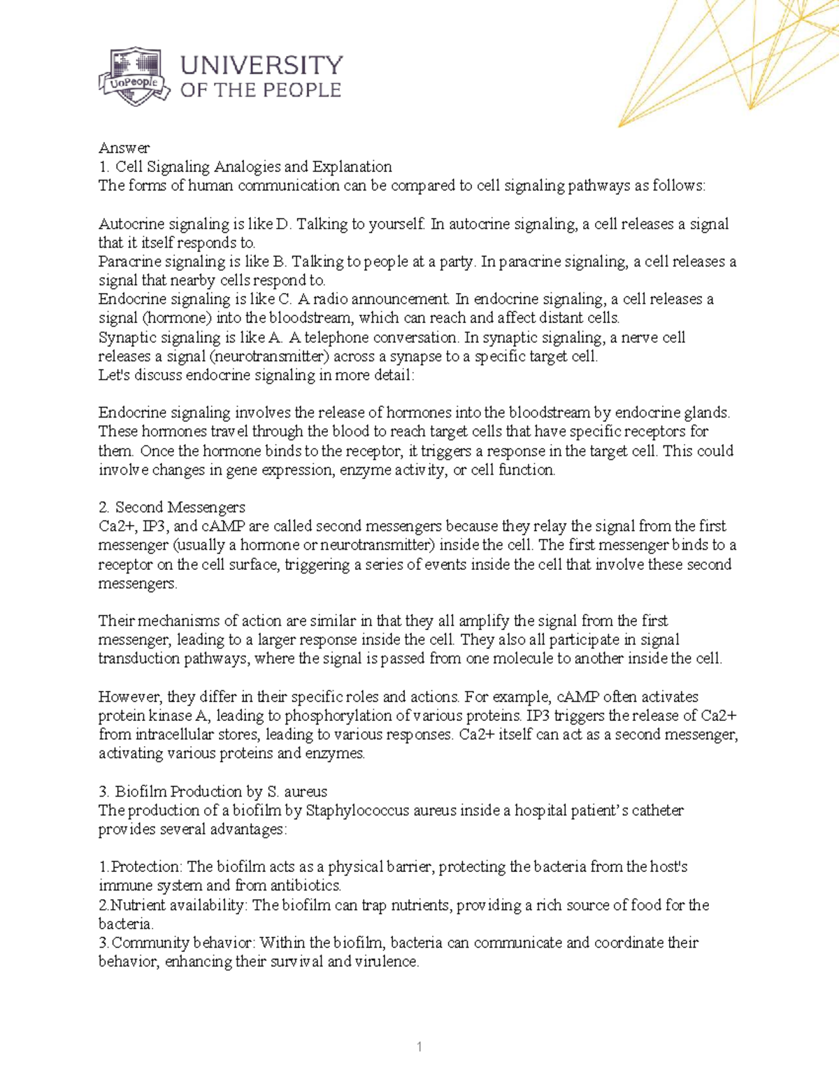 Biology 2e: Cell Signaling & Biofilm Production Assignment (Unit 5 ...