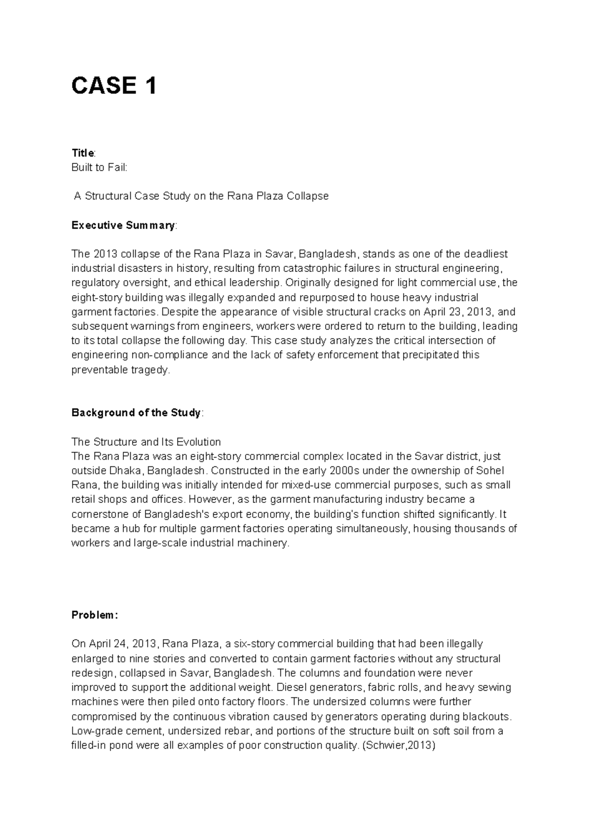 CMT 2 Case Study: Analyzing the Rana Plaza Collapse - Studocu