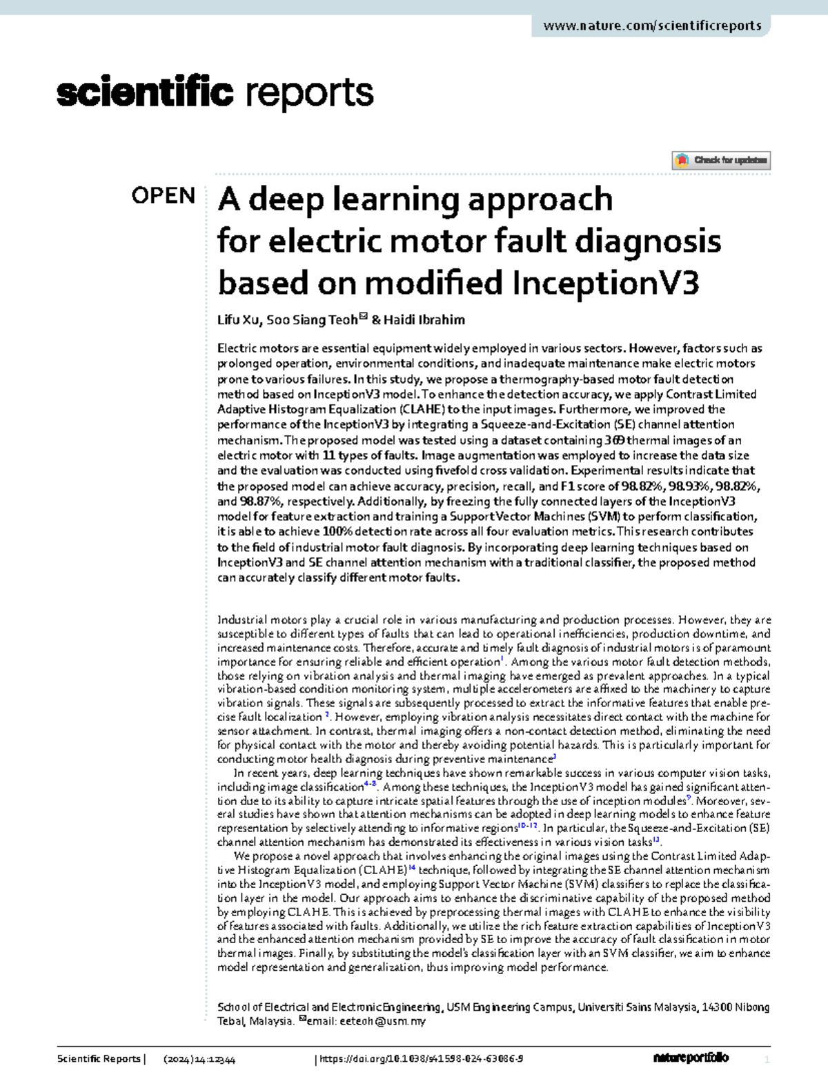 EE 2024: Deep Learning for Electric Motor Fault Diagnosis Using ...