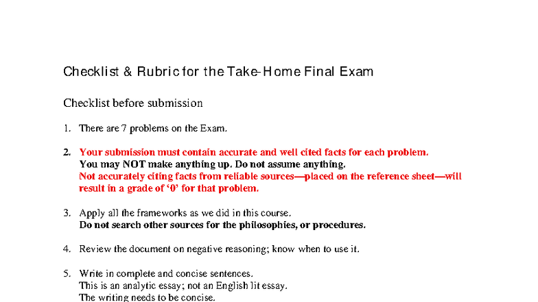 2025 Final Exam Checklist Rubric for Submission - Studocu