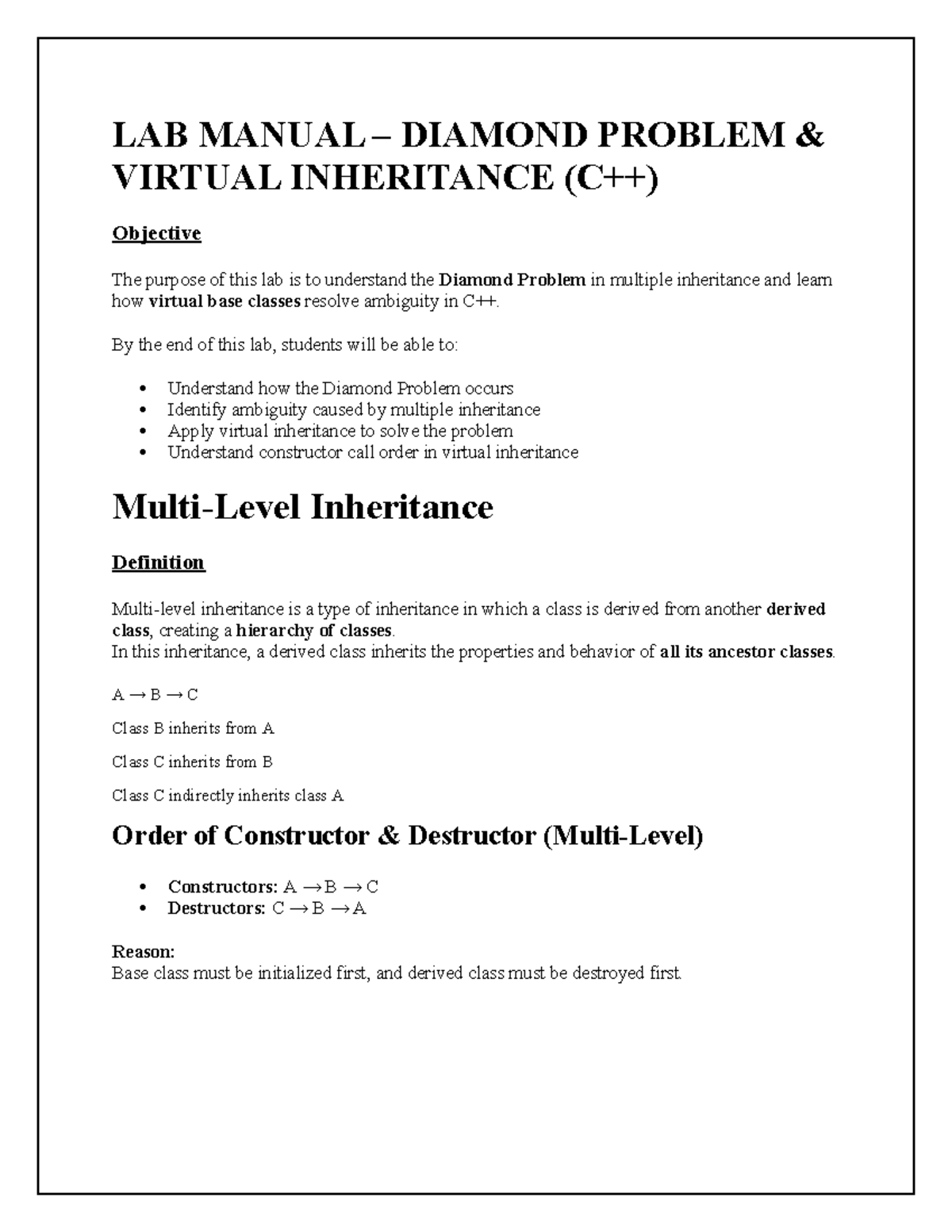 OOP LAB 12 - Understanding the Diamond Problem & Virtual Inheritance ...