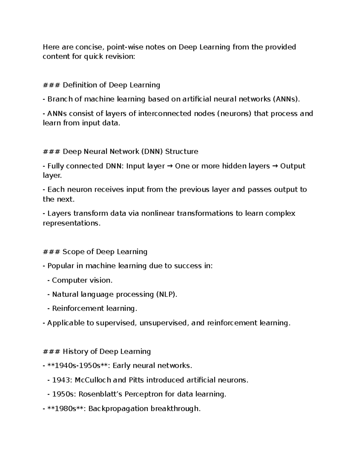 Deep Learning Notes for Quick Revision: Key Concepts & Applications ...