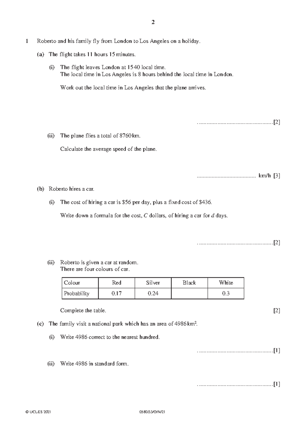 Mathematics Exam Practice - UCLES 0580/33/O/N 2021 - Studocu