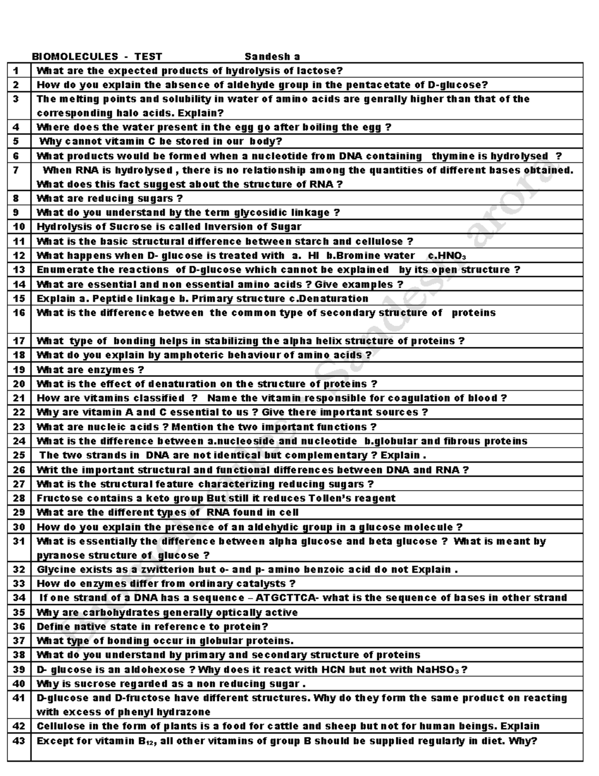 Biomolecules Notes - BIOMOLECULES - TEST Sandesh a 1 What are the ...
