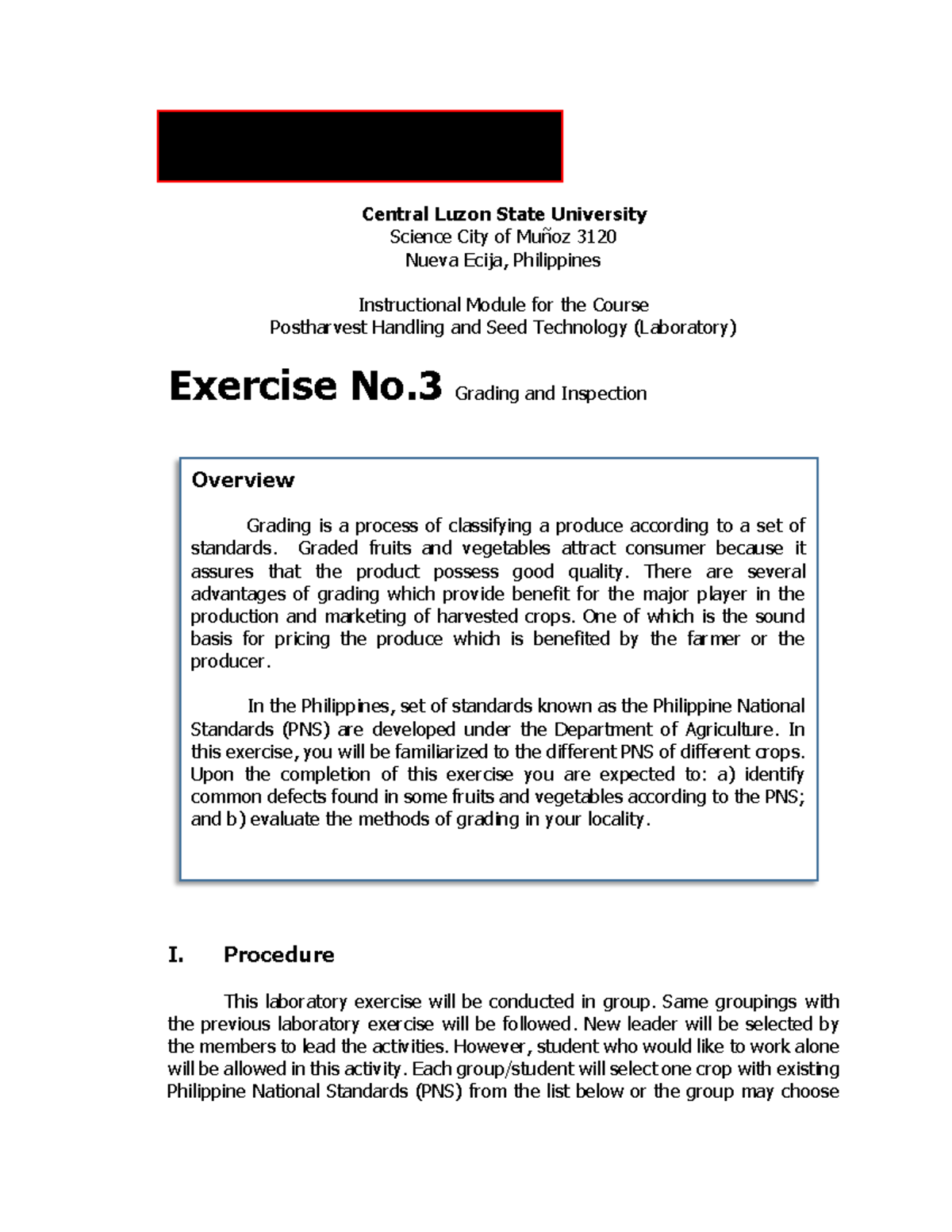 Exercise 3 - Postharvest Handling & Seed Tech: Grading & Inspection ...