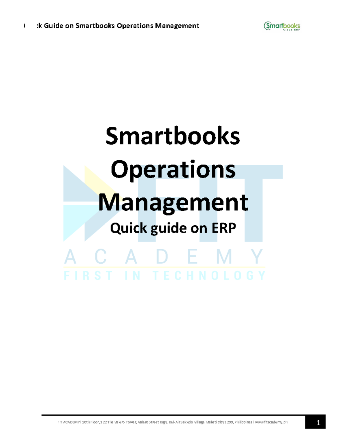 Smartbooks Operations Management Guide v2024: ERP Quick Reference - Studocu