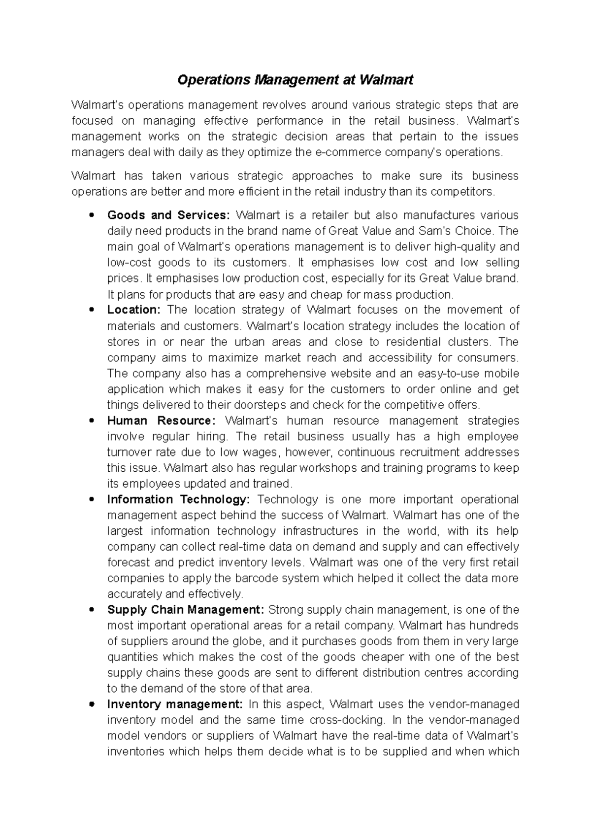 Operations Management at Walmart - Operations Management at Walmart ...