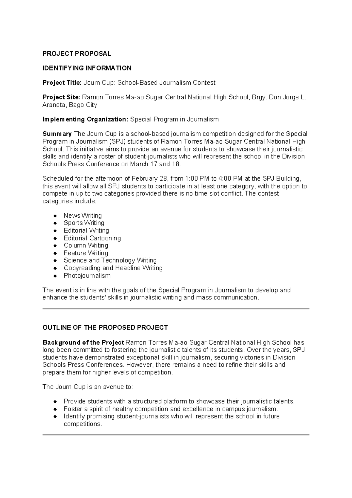 Journ Cup Proposal: SPJ Journalism Contest at Ramon Torres High School ...