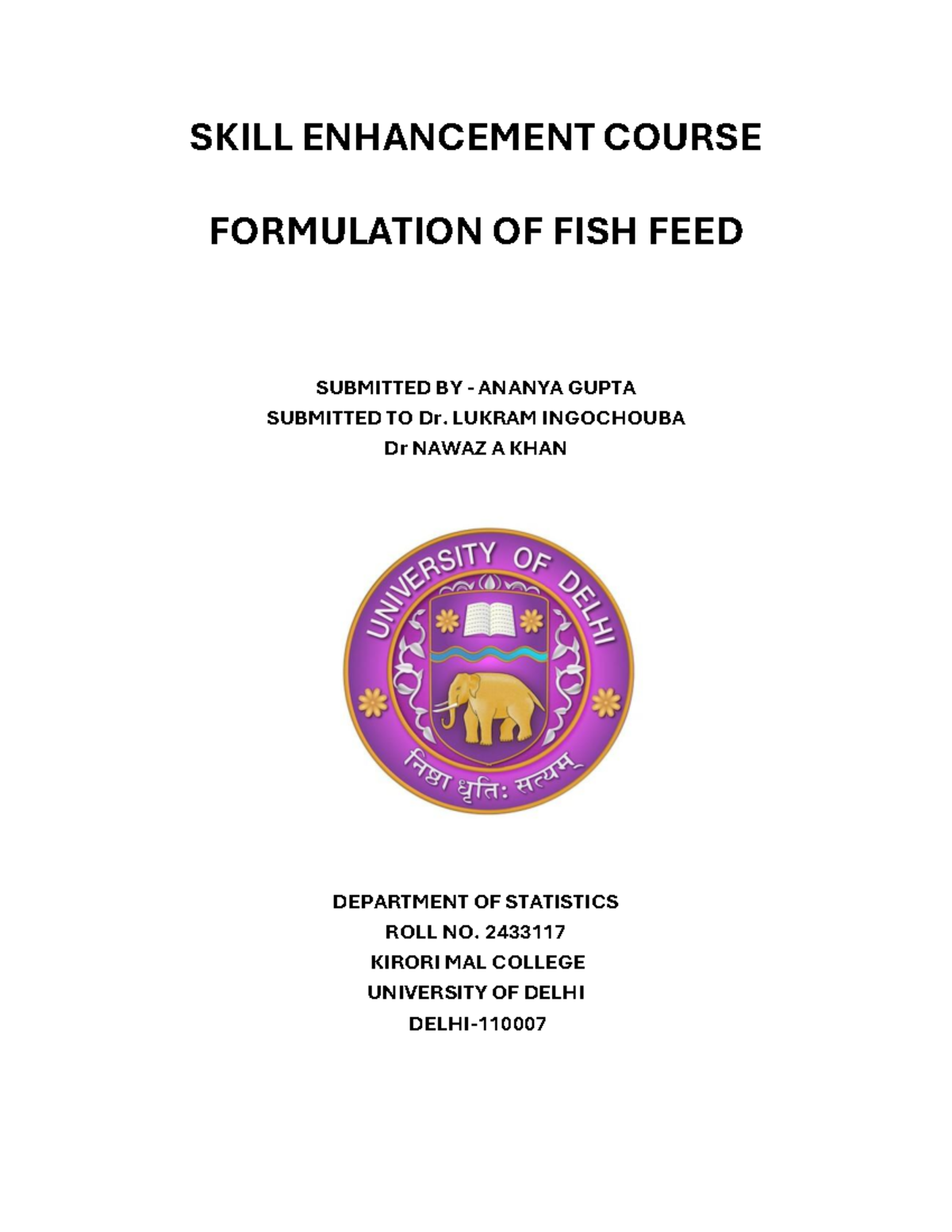 Skill Enhancement Course: Formulation of Fish Feed Techniques - Studocu