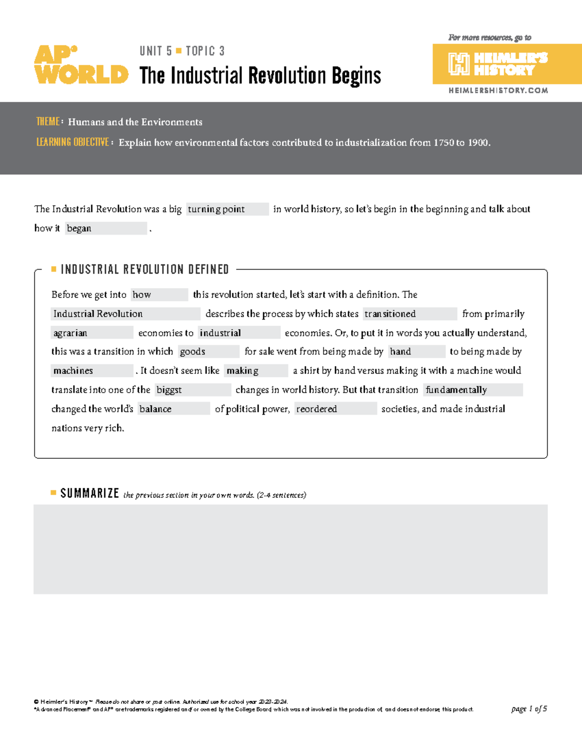 AP World Unit 5 Topic 3 Industrial Revolution Note Guide - Studocu