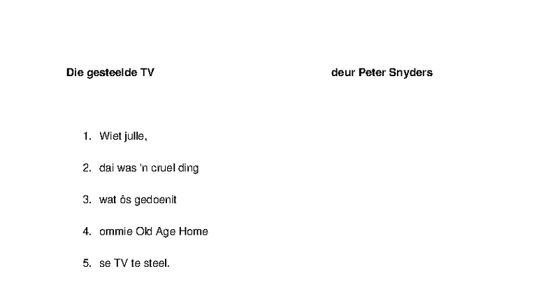 Die Gesteelde TV - Poem Analyses & Reflections - Studocu