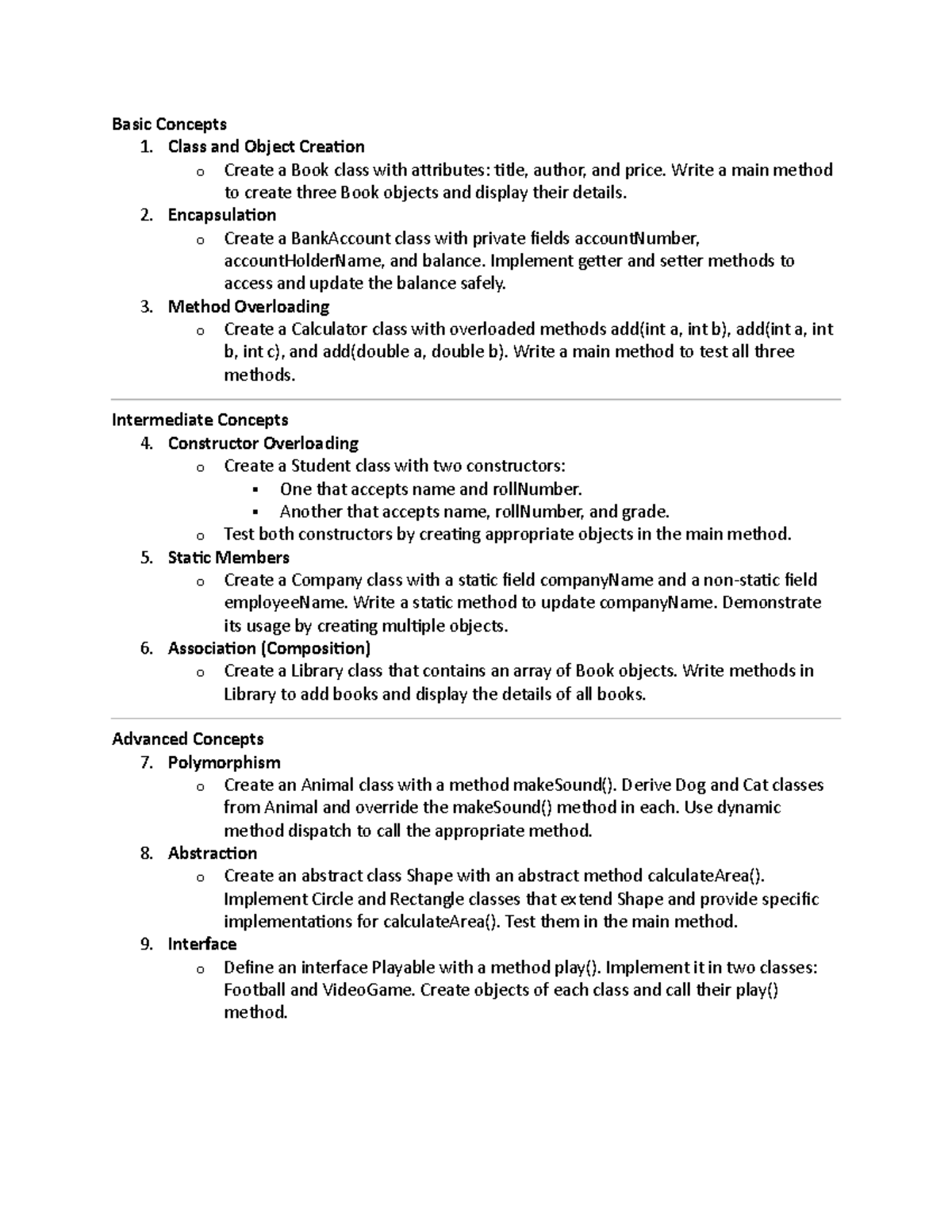 Practice Questions - OOP Concepts and Implementations - Studocu