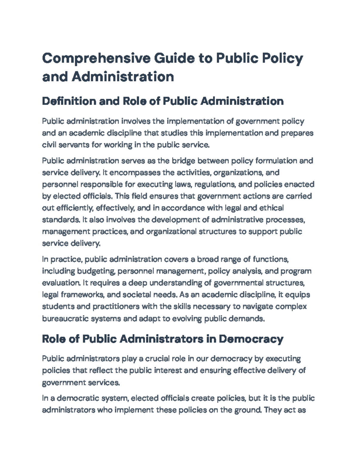 Comprehensive Overview of Public Policy & Administration (PA 101) - Studocu