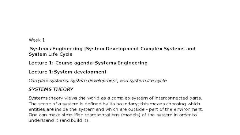 Week 1 SE 101: Systems Engineering Development & Life Cycle Lecture ...