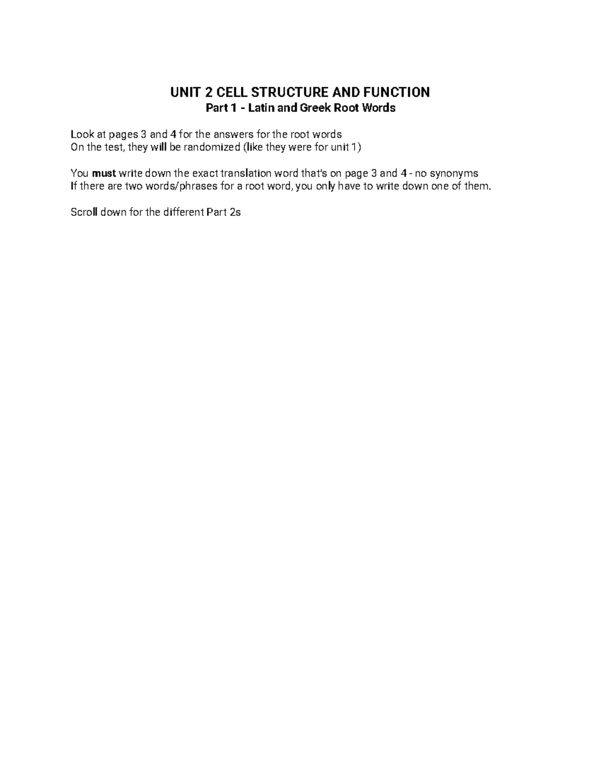 Unit 2 Exam: Cell Structure, Function & Membrane Transport Concepts ...
