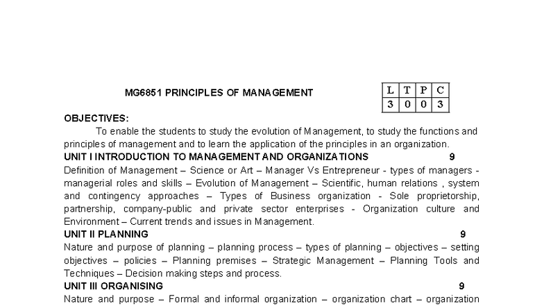 MG6851 Principles of Management: Comprehensive Syllabus Notes - Studocu