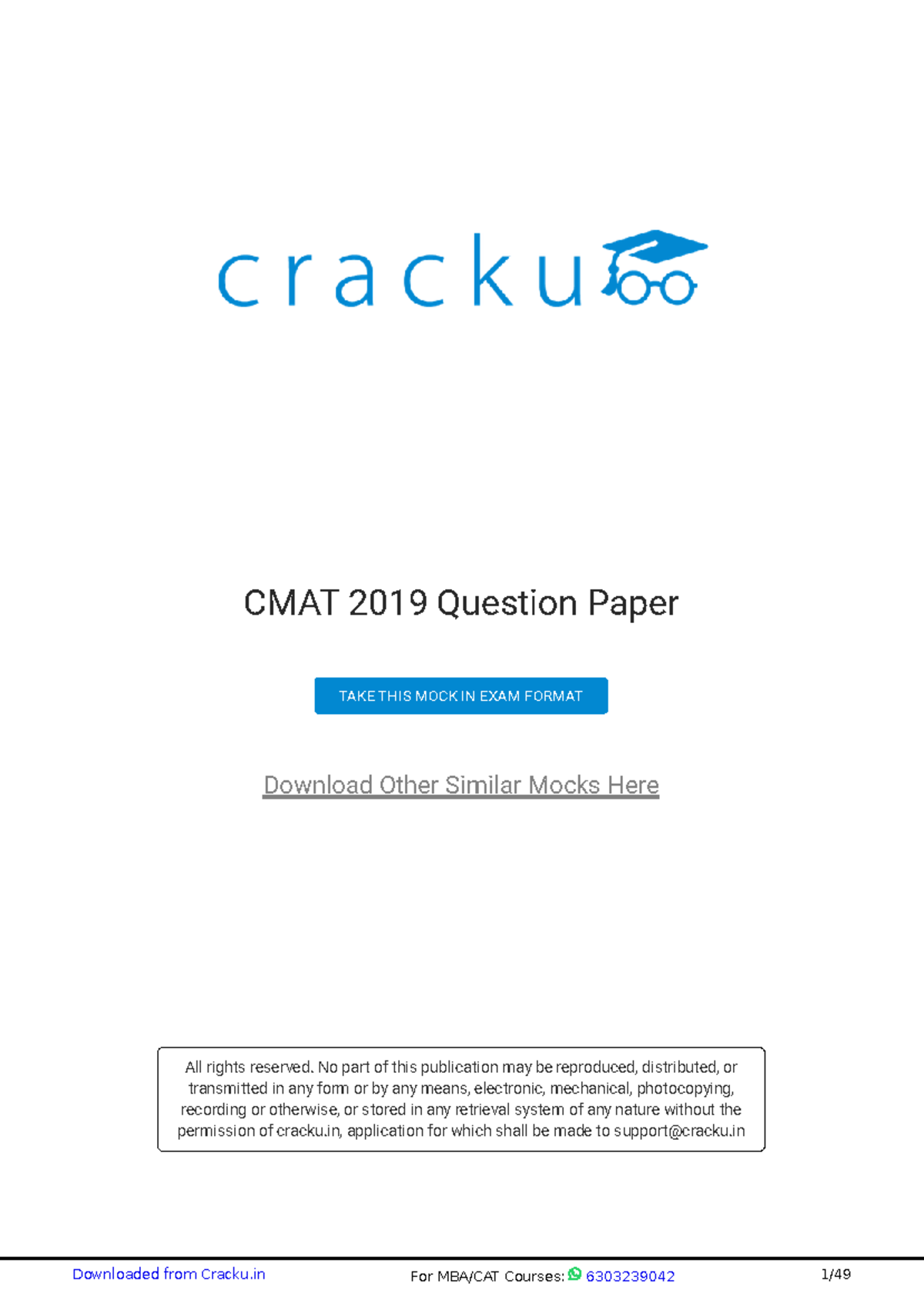 CMAT 2019 Question Paper by Cracku - CMAT 2019 Question Paper Download ...