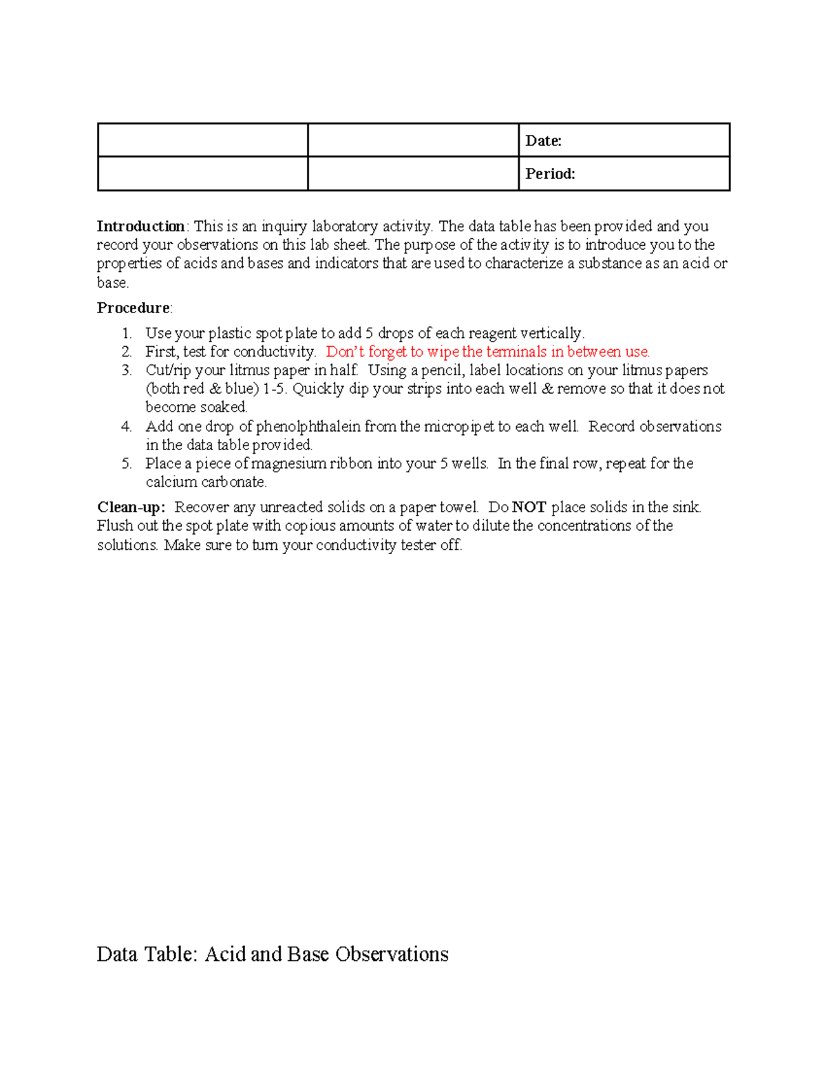 Copy of Acid Base intro lab - Date: Period: Introduction: This is an ...