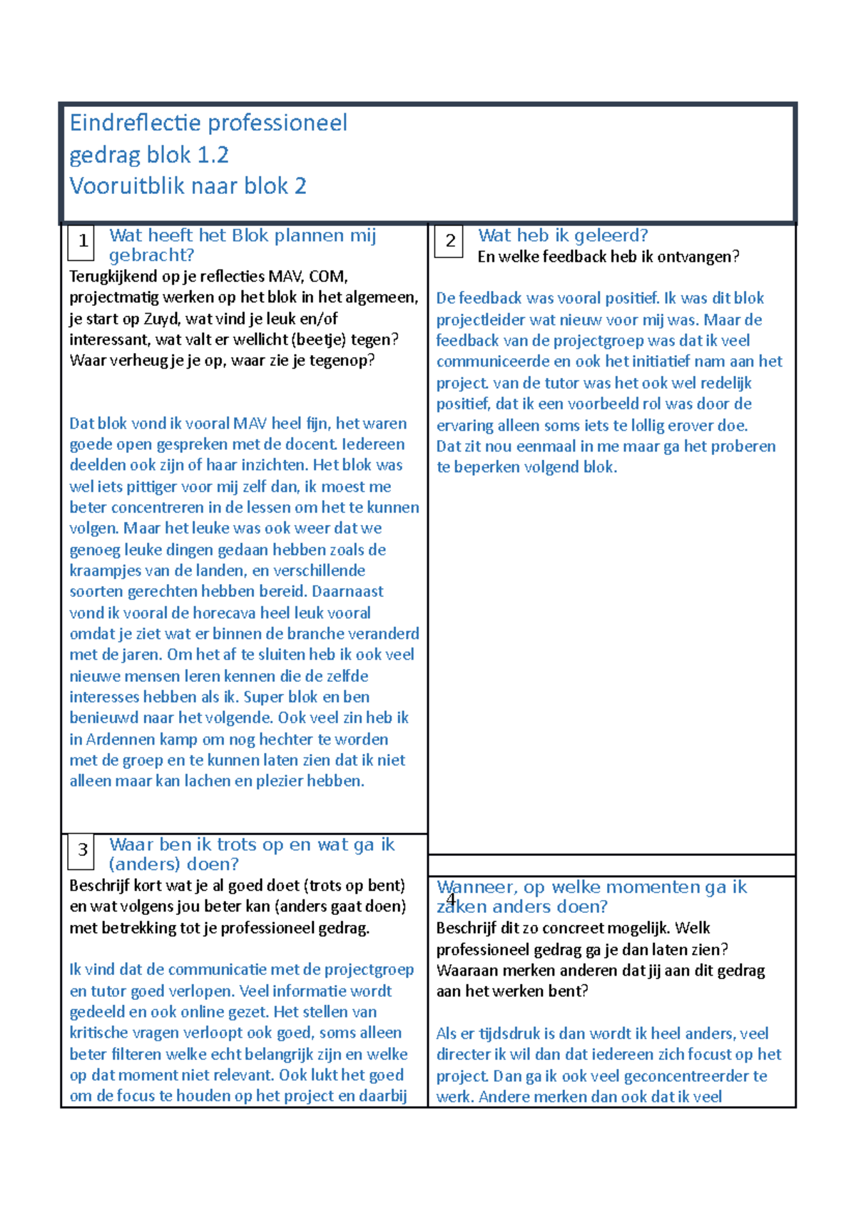 Eindreflectie Professioneel Gedrag Blok 1: Lessen en Vooruitblik ...