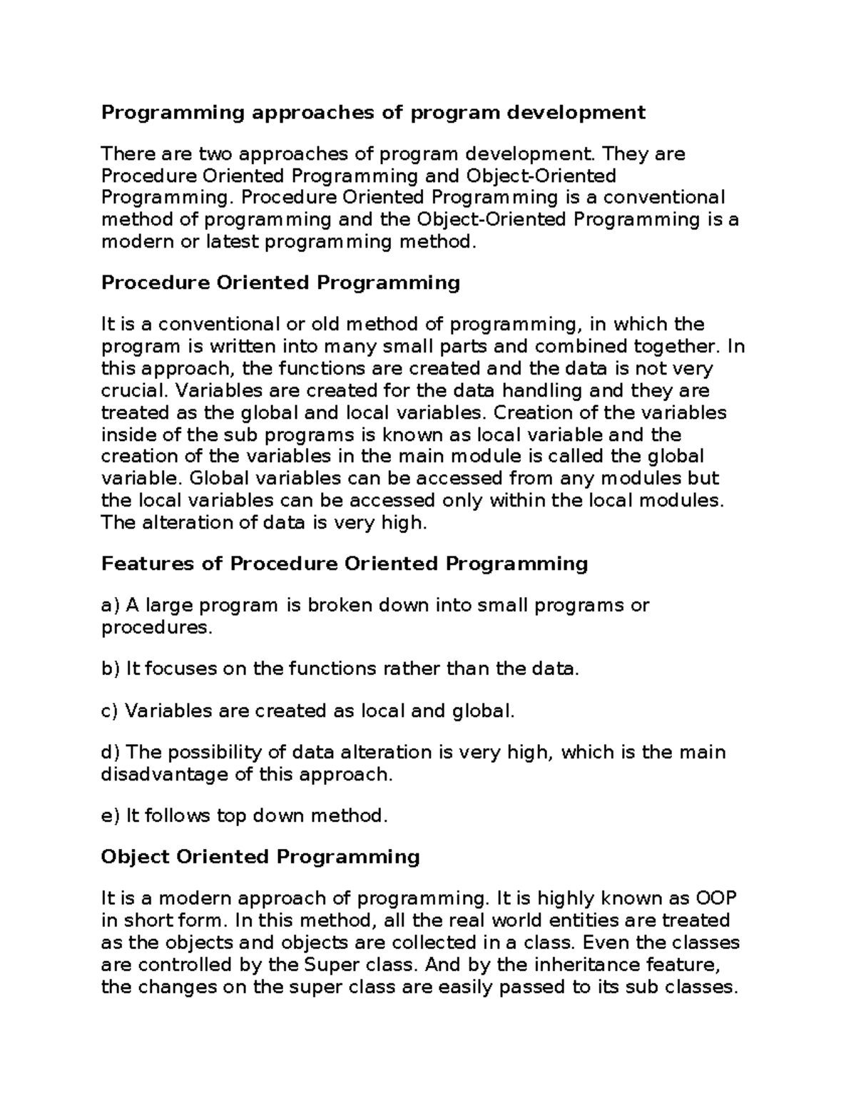 CH 5 - OOP: Comparing Procedure Oriented & Object Oriented Programming - Studocu