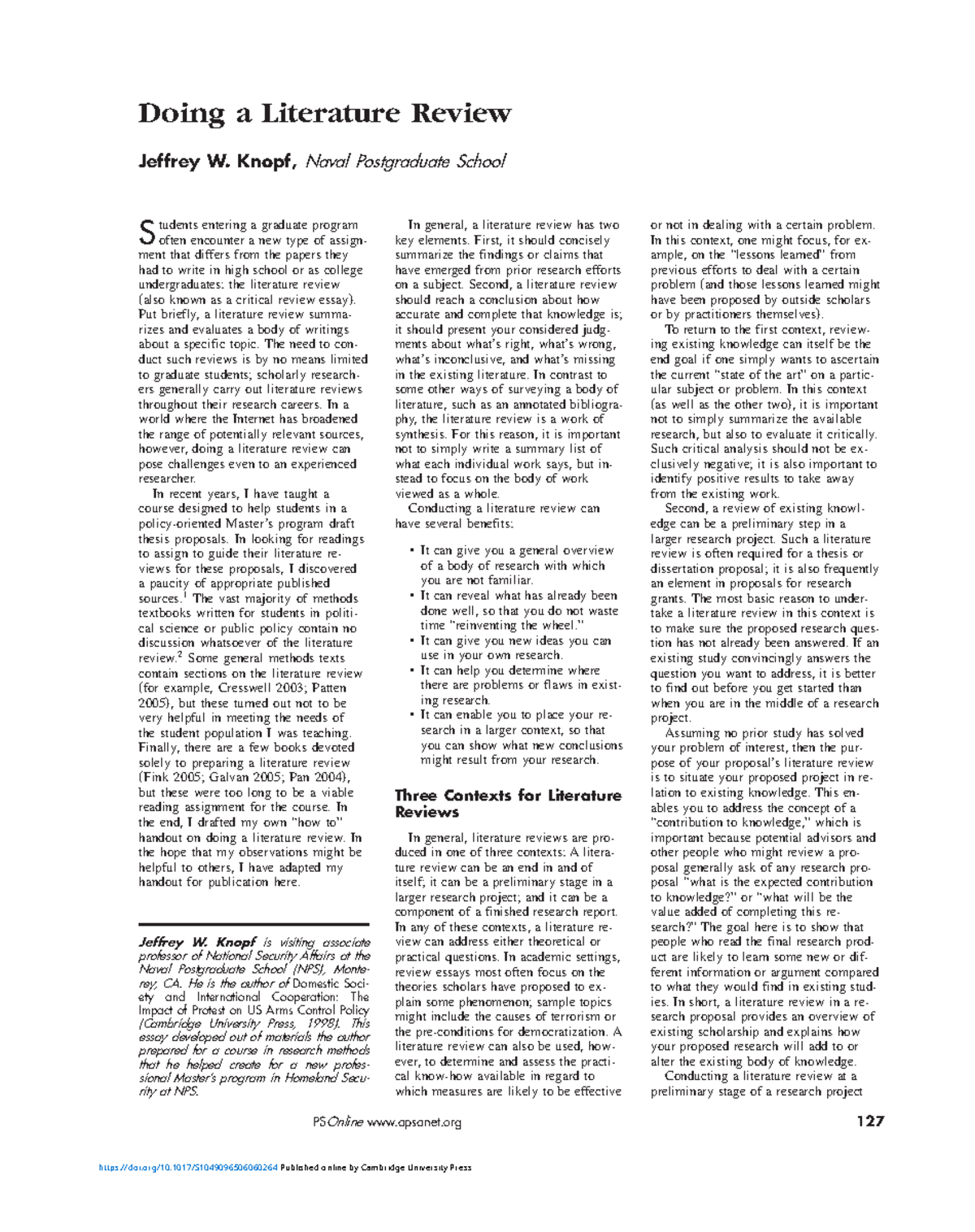 NPS Research Methods: Conducting a Literature Review Guide - Studocu