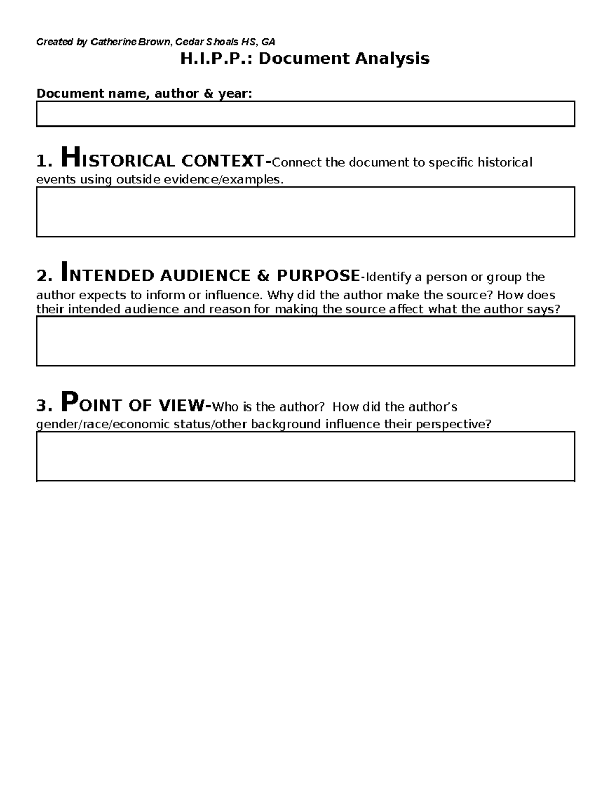 HIPP Document Analysis Worksheet-1 - H.I.P.: Document Analysis Document ...