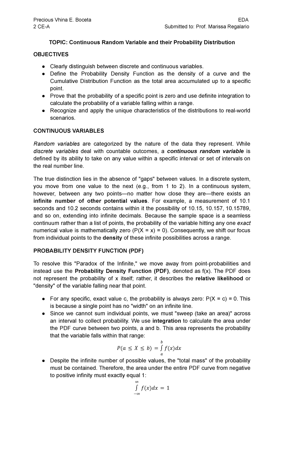 Continuous Random Variables & Probability Distributions (Boceta 2CE-A ...