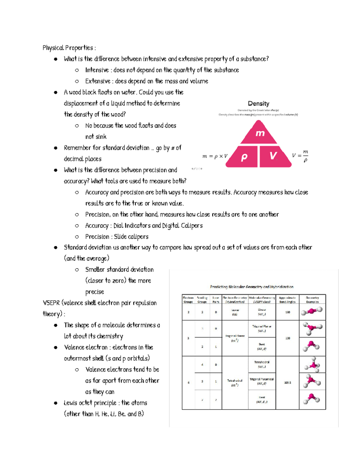 Chemistry Concepts: Physical Properties and VSEPR Theory Notes - Studocu