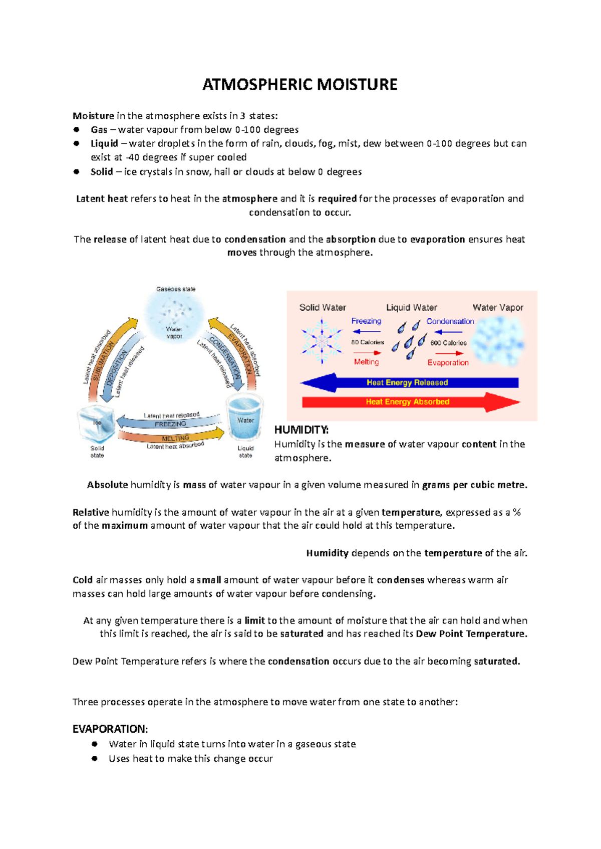 Weather Revision Notes for ATMOSPHERIC MOISTURE and GREENHOUSE EFFECT ...