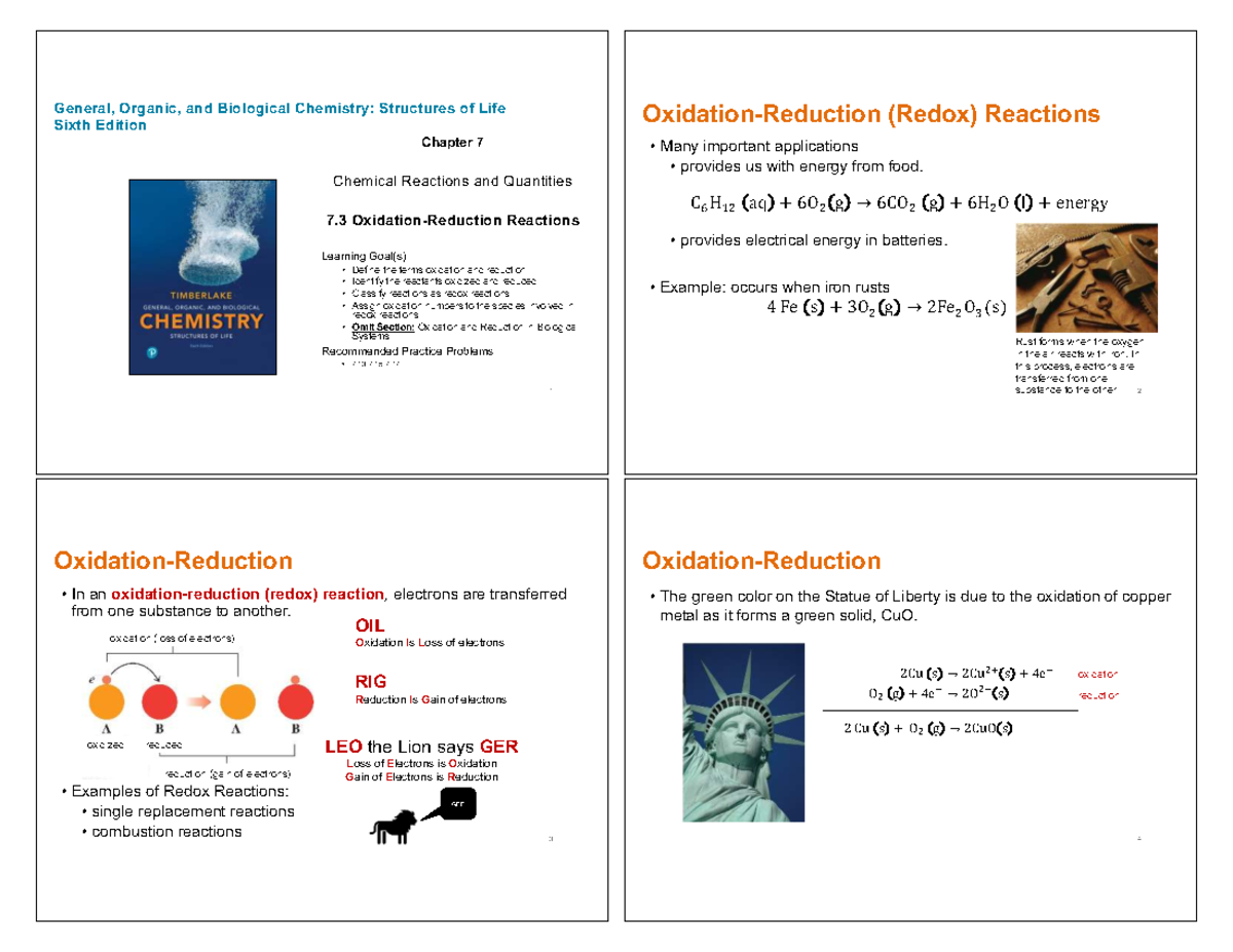 General, Organic, and Biological Chemistry (CHEM 101): Chapter 7 Redox ...