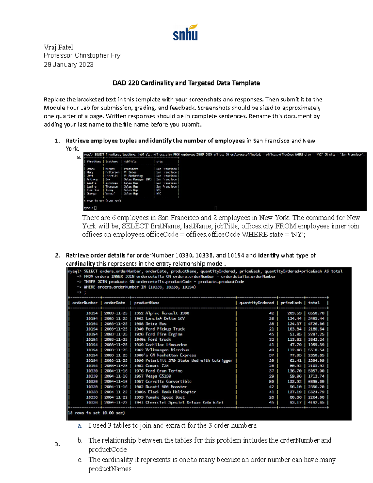 DAD-220 Module 4 Lab: Cardinality and Data Retrieval Tasks - Studocu