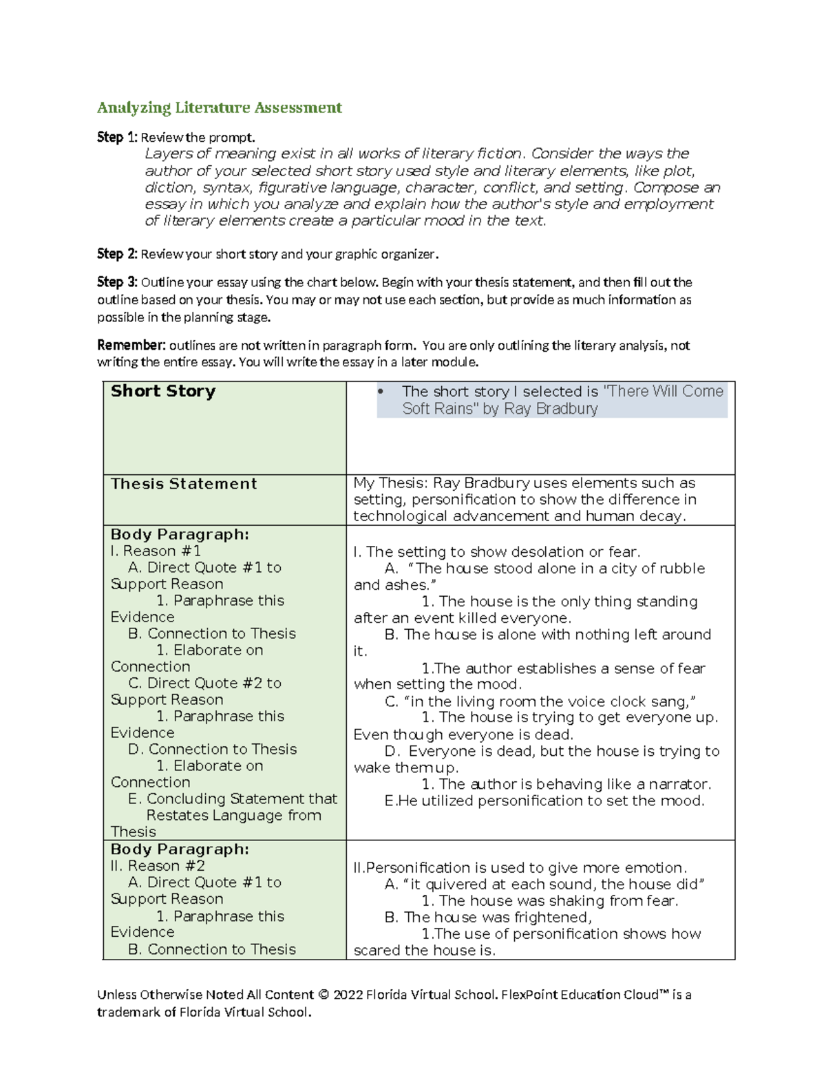 Analyzing literature assess rubric 3 - Analyzing Literature Assessment ...