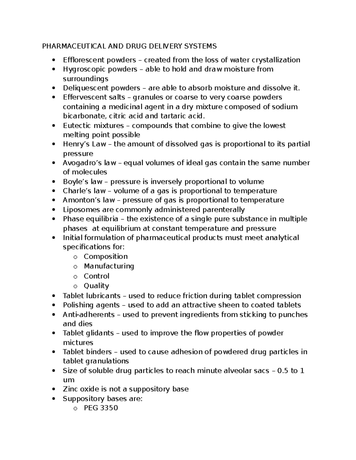 PHARM 101: Overview of Drug Delivery Systems and Formulations - Studocu
