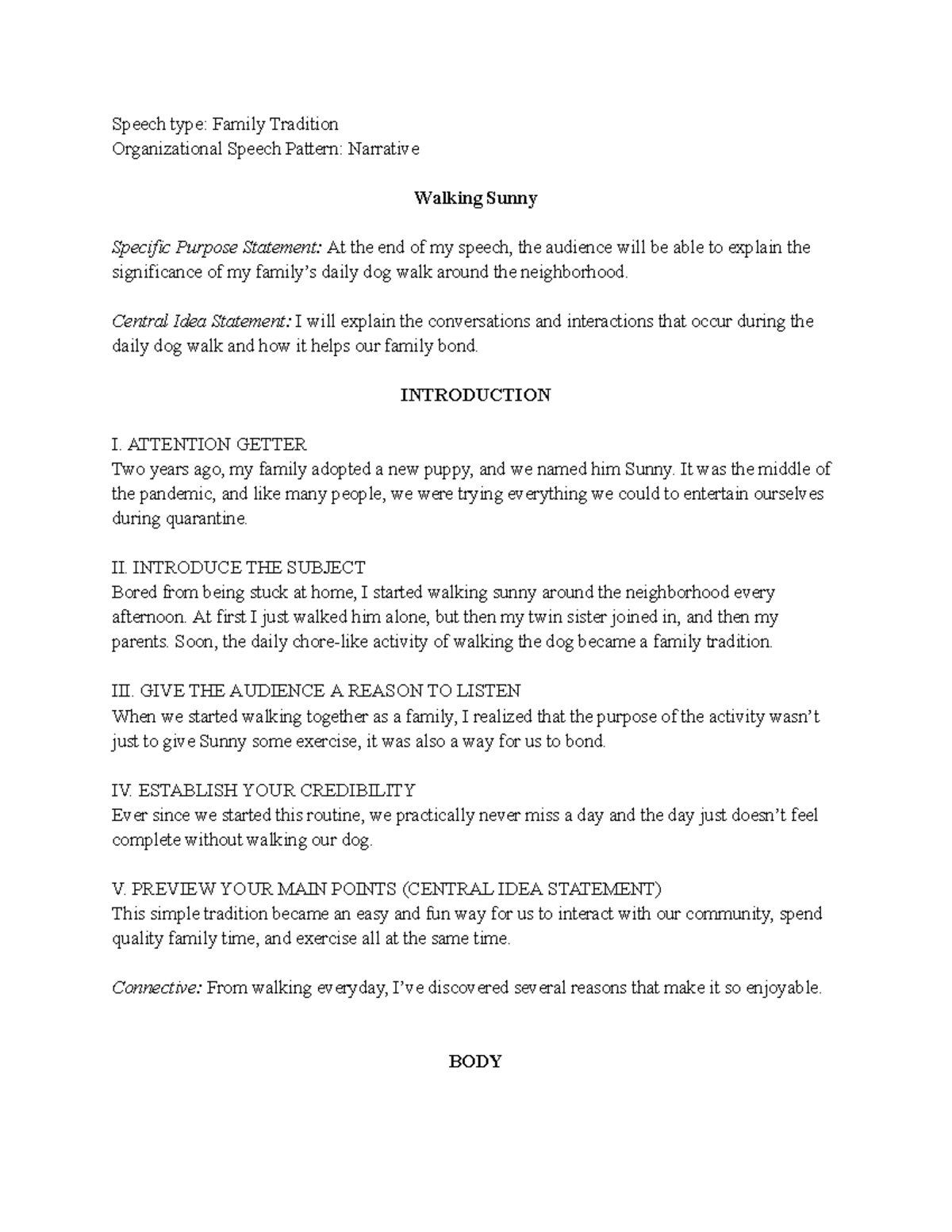 Public Speaking COMS 101- Family Tradition Speech Outline - Speech type ...