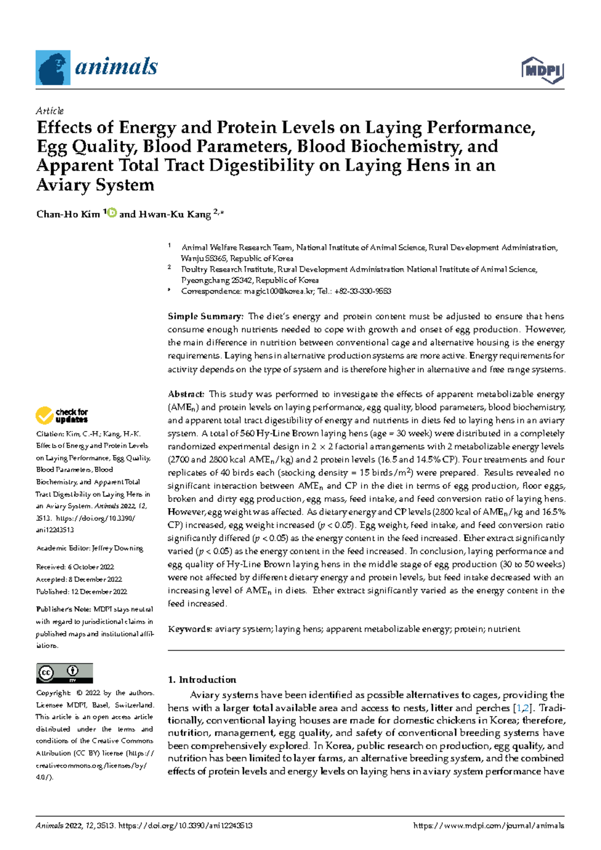 Effects of Energy & Protein Levels on Laying Hens' Performance (Ani 12 ...