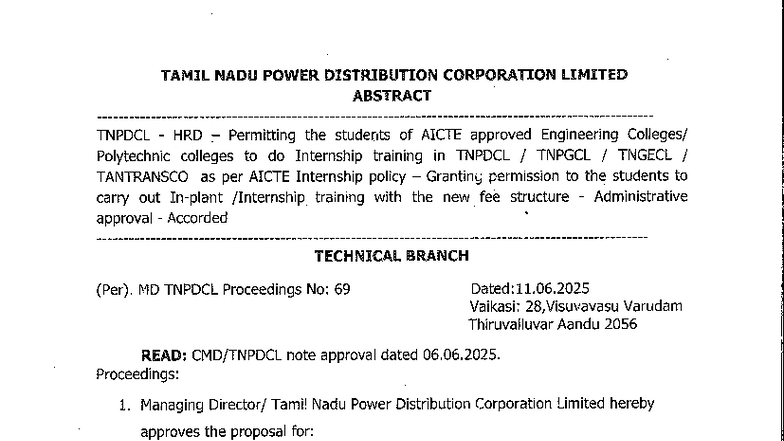 Internship Training Guidelines for AICTE Students - TNPDCL 2025 - Studocu