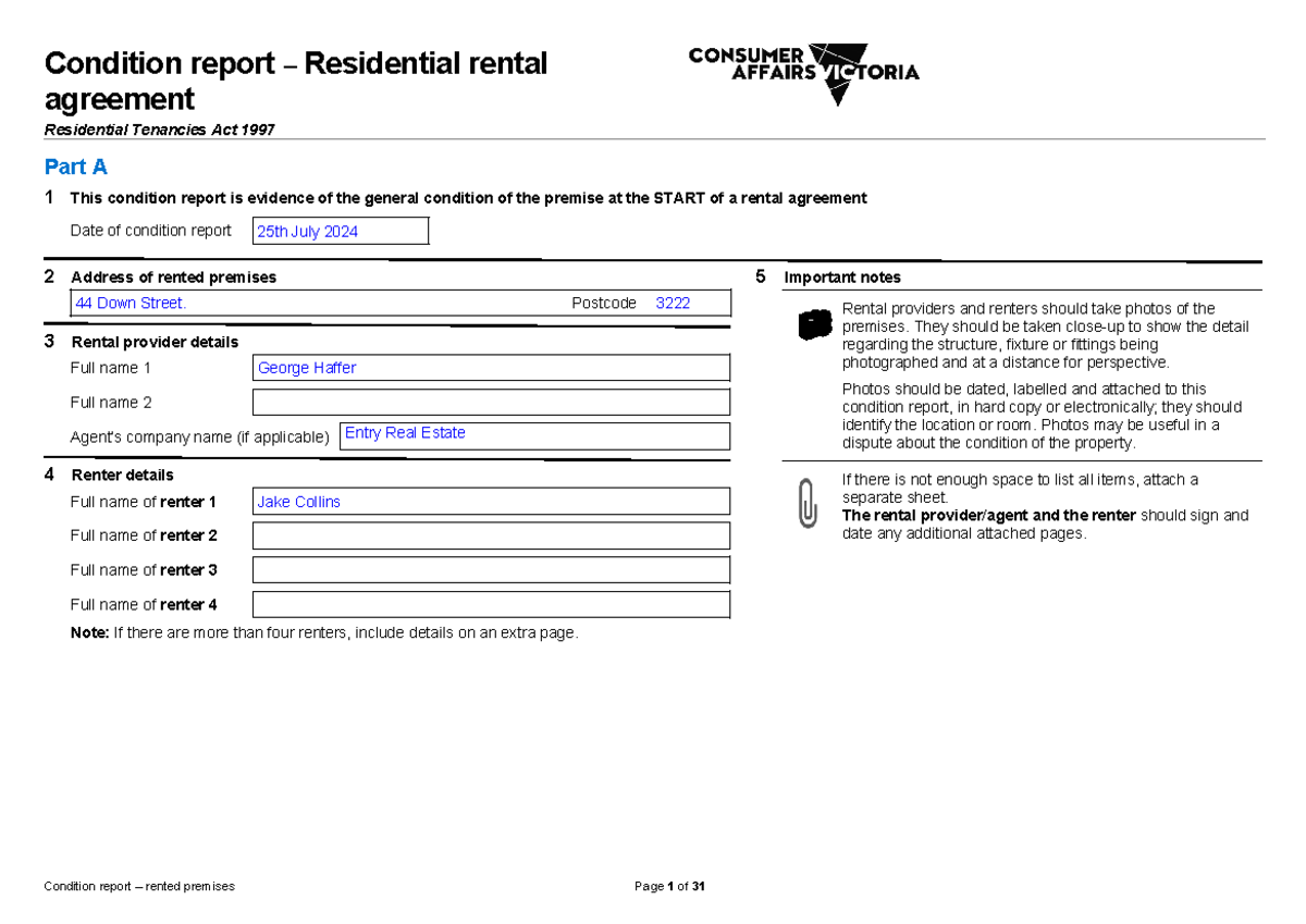 Cpprep 4122 - Residential Rental Condition Report Template - Studocu