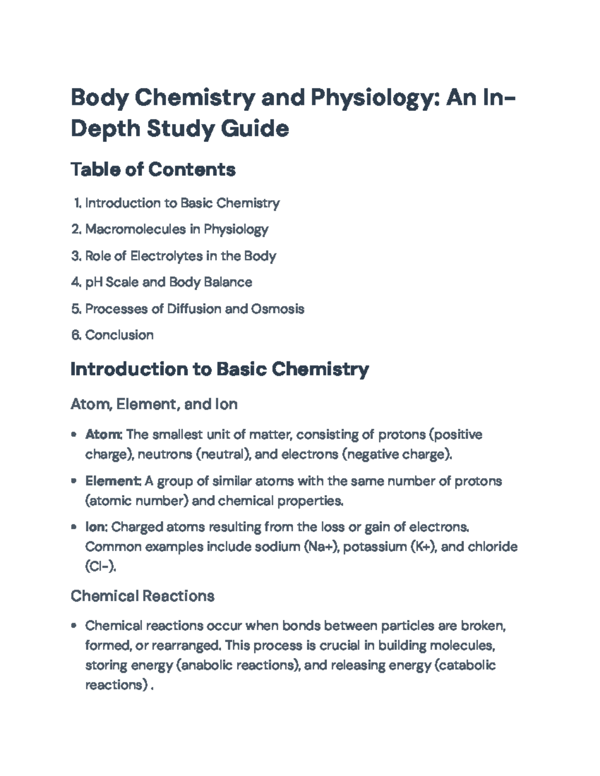 Body Chemistry & Physiology: Comprehensive Study Guide for Exam - Body ...