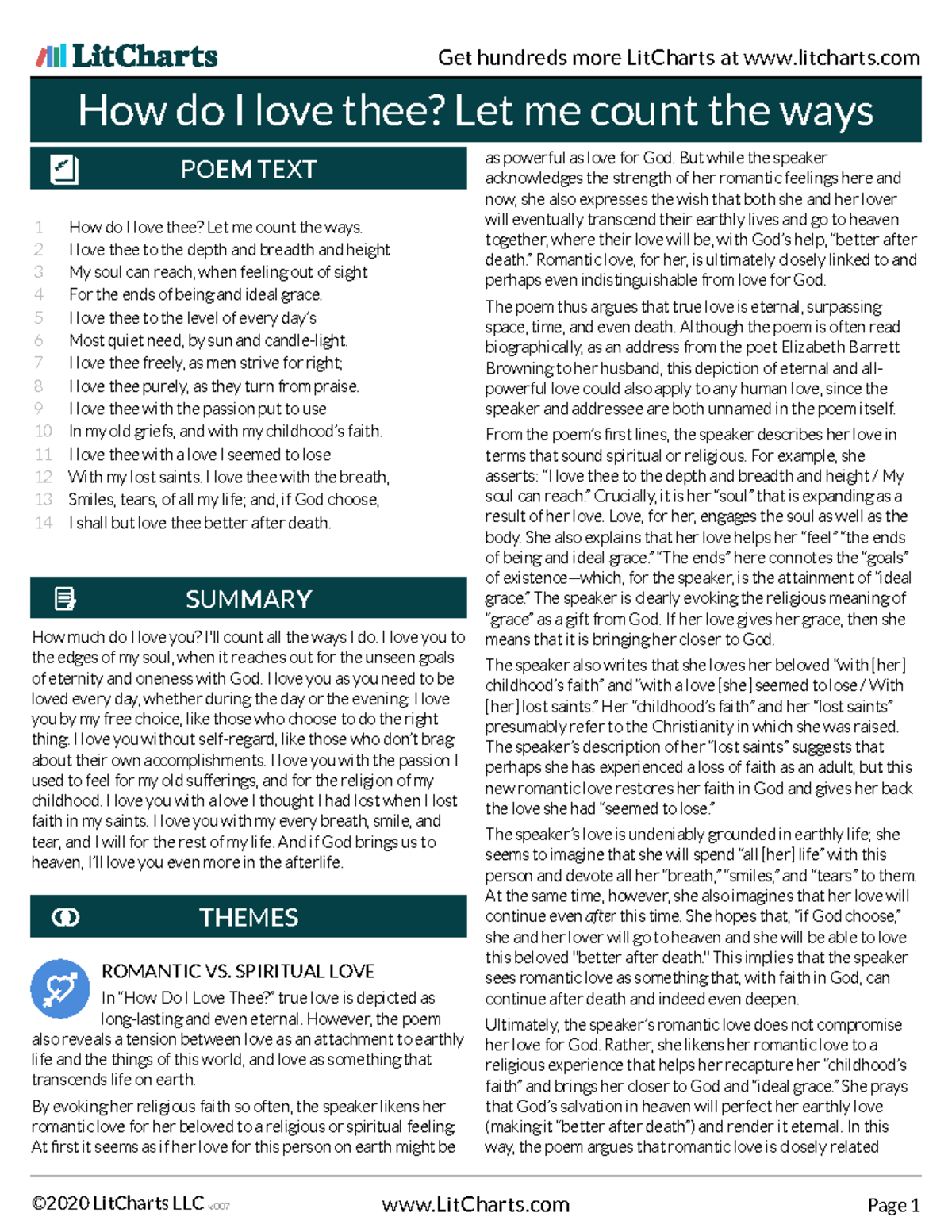How Do I Love Thee? Let Me Count the Ways - Sonnet 43 Analysis - Studocu