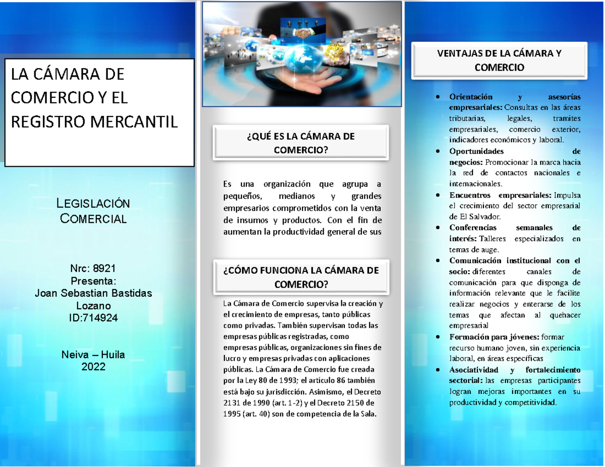 Folleto - LA C¡MARA DE COMERCIO Y EL REGISTRO MERCANTIL LEGISLACIÓN COMERCIAL Nrc: 8921 Presenta ...