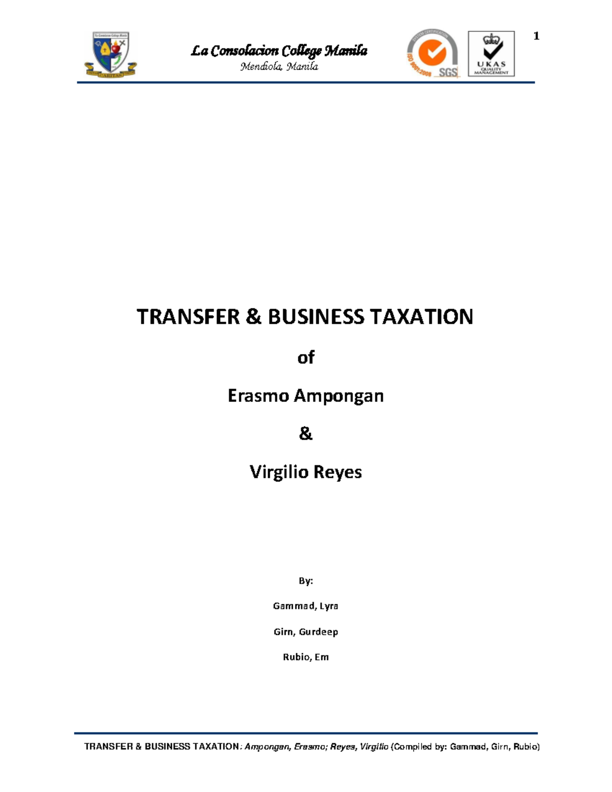 BUS 202 - Transfer and Business Tax Review by Ampongan & Reyes - Studocu