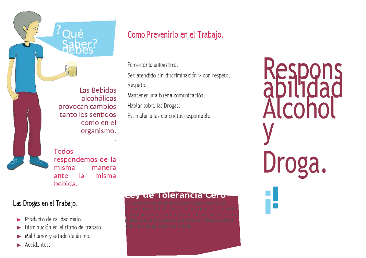 Tríptico sobre Prevención de Alcohol y Drogas en el Trabajo CBB - Studocu