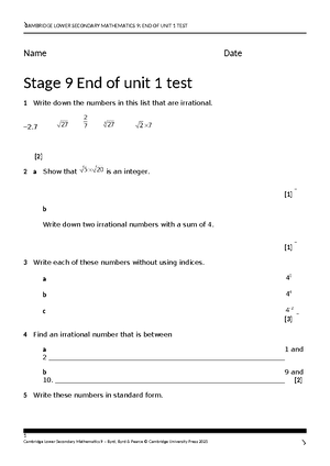 Unit 7 End-of-unit test copy - Name Date Stage 9 End of unit 7 test 1 ...