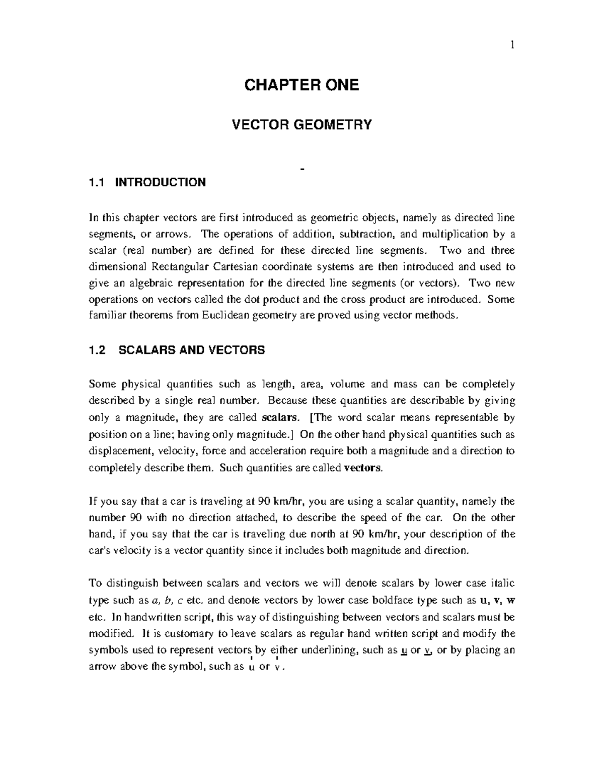 Vectors - CHAPTER ONE VECTOR GEOMETRY 1 INTRODUCTION In this chapter ...