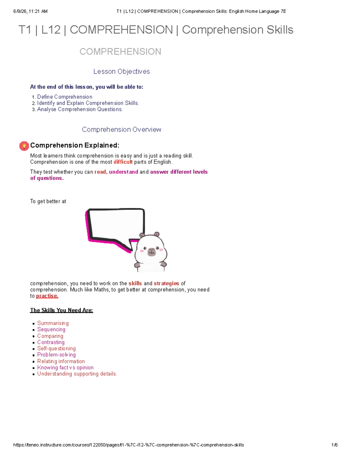 T1 | L12 | Comprehension Skills: English Home Language 7E - Studocu