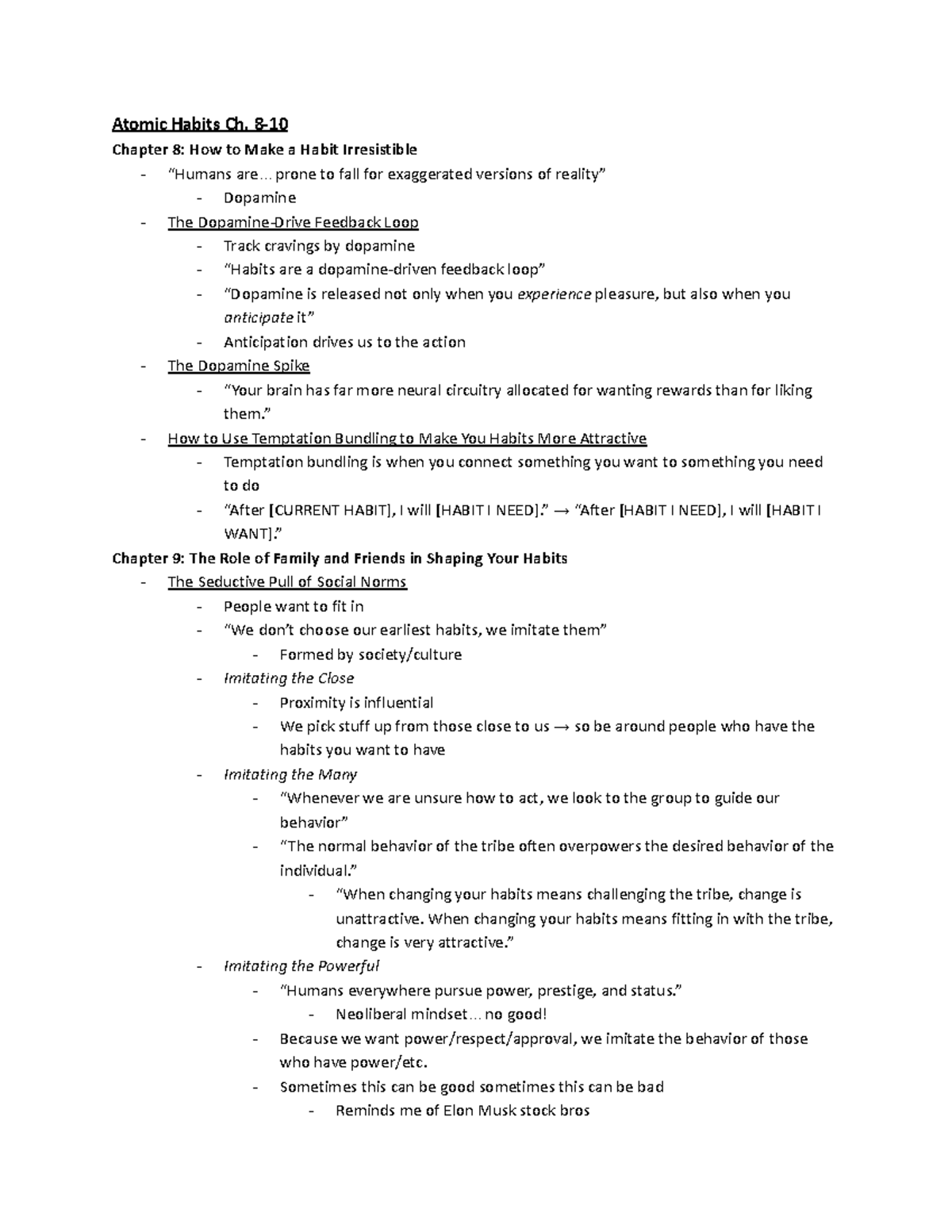Atomic Habits Ch. 8-10 Lecture Notes on Habit Formation - Studocu